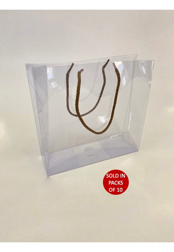 PVC Gift Bag with Beige Handles 210x200x70mm (Pack of 10) – In The Box