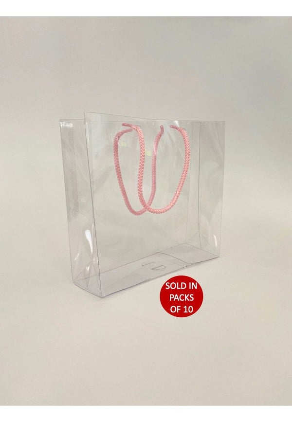 PVC Gift Bag with Pink Handles 210x200x70mm (Pack of 10) – In The Box